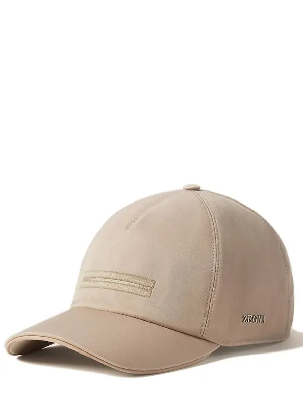 Zegna Embroidered Brand Mark Hat With Metal Logo And Elastic Back Closure - Beige