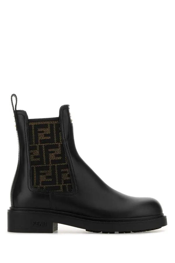 Fendi Filo Leather Ankle Boots - Black