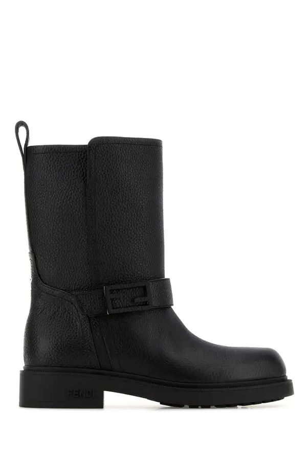 Fendi Calf Leather Ankle Boots With Rubber Sole