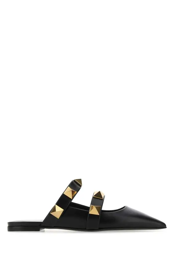 Valentino Garavani Roman Stud Leather Slippers - Black