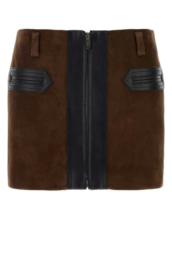 Marni Suede Mini Skirt With Leather Accents - Brown
