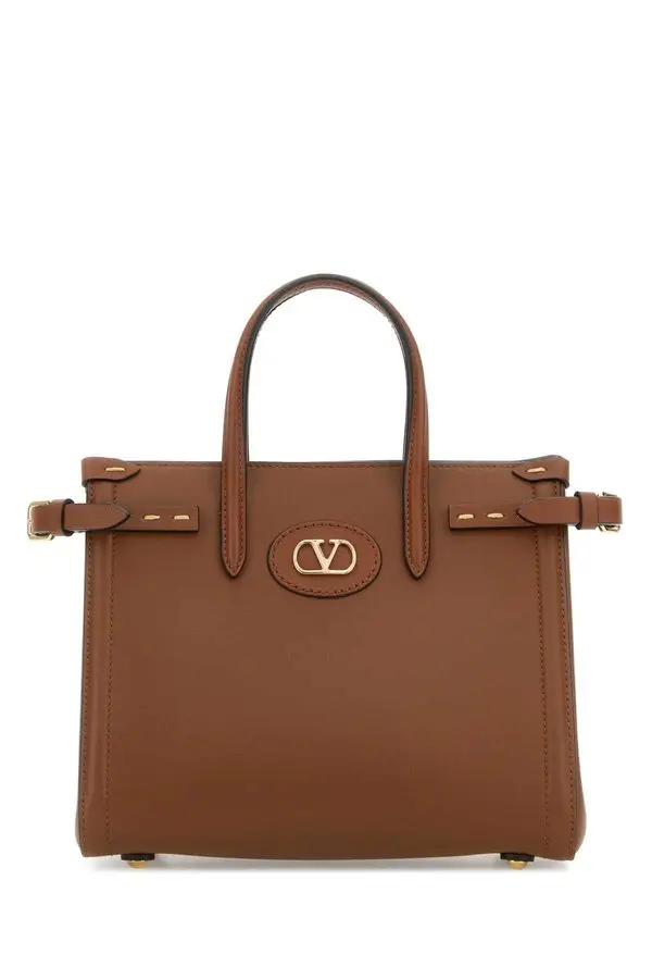 Valentino Garavani Antibes Leather Handbag With Golden Hardware - Brown