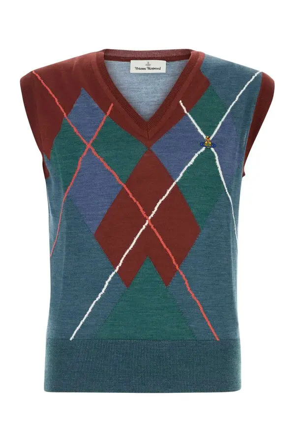 VIVIENNE WESTWOOD Embroidered Argyle Wool-blend Vest For