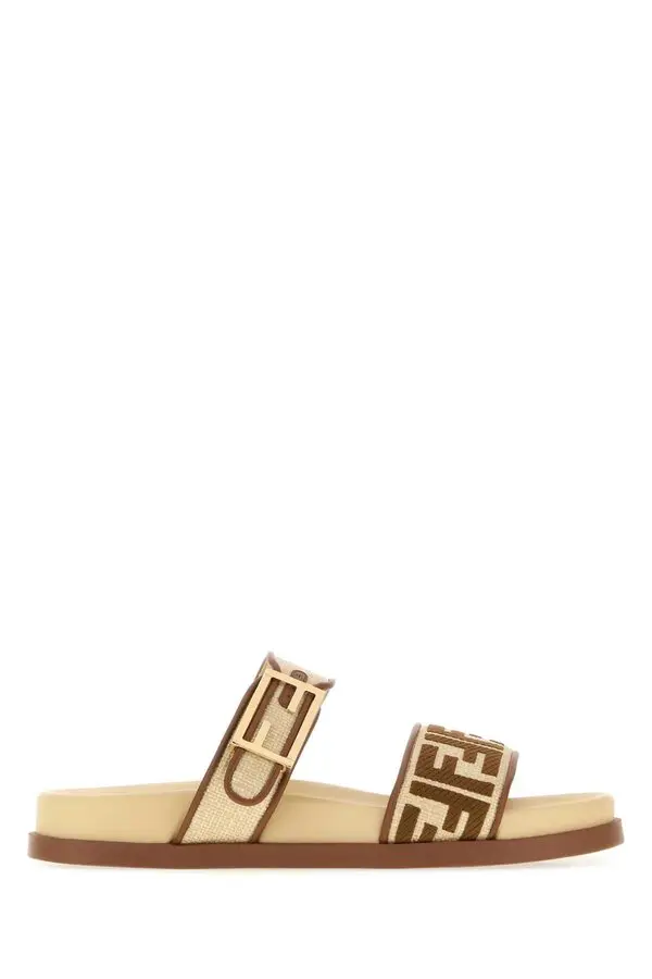 Fendi Raffia Slippers With Leather Lining