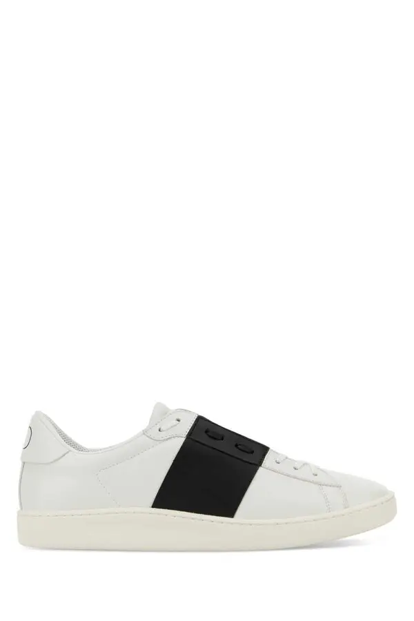 Valentino Garavani Leather Open Sneaker With Contrast Band - White