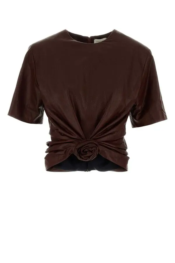 Magda Butrym Soft Leather Cropped Top With Rose Detail