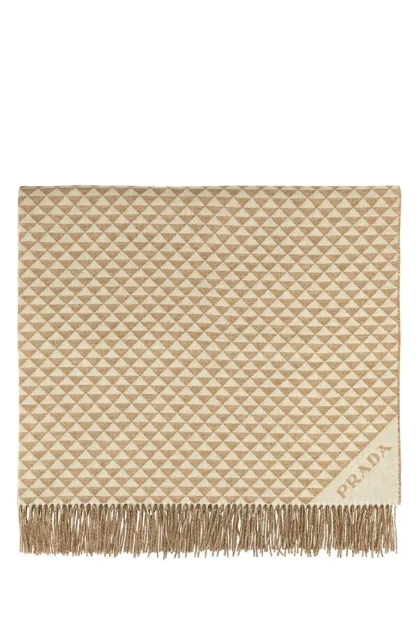 Prada Embroidered Wool-cashmere Symbol Double Blanket 135 Cm X 185 Cm