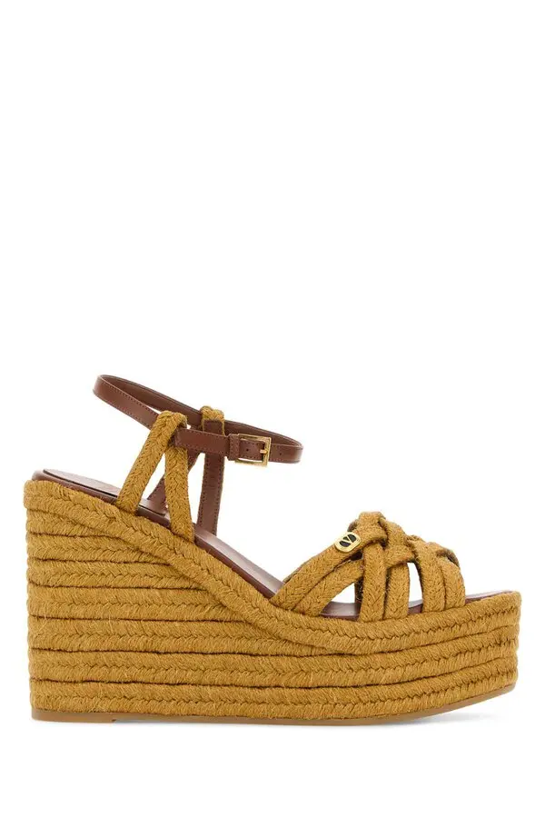 Valentino Garavani Vlogo Signature Raffia Espadrille Wedge Sandals