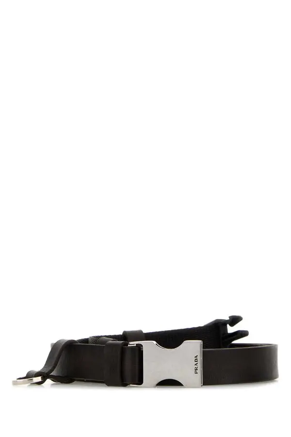 Prada 2 Cm Leather Belt With Silver Metal Finishing