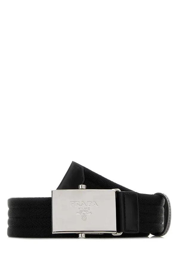 Prada 4 Cm Fabric Belt For With Silver Metal Finishing