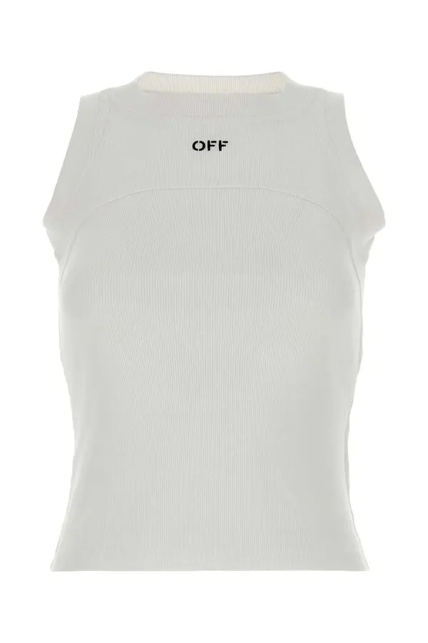 Off-White Stretch Cotton Ribbed Tank Top - White
