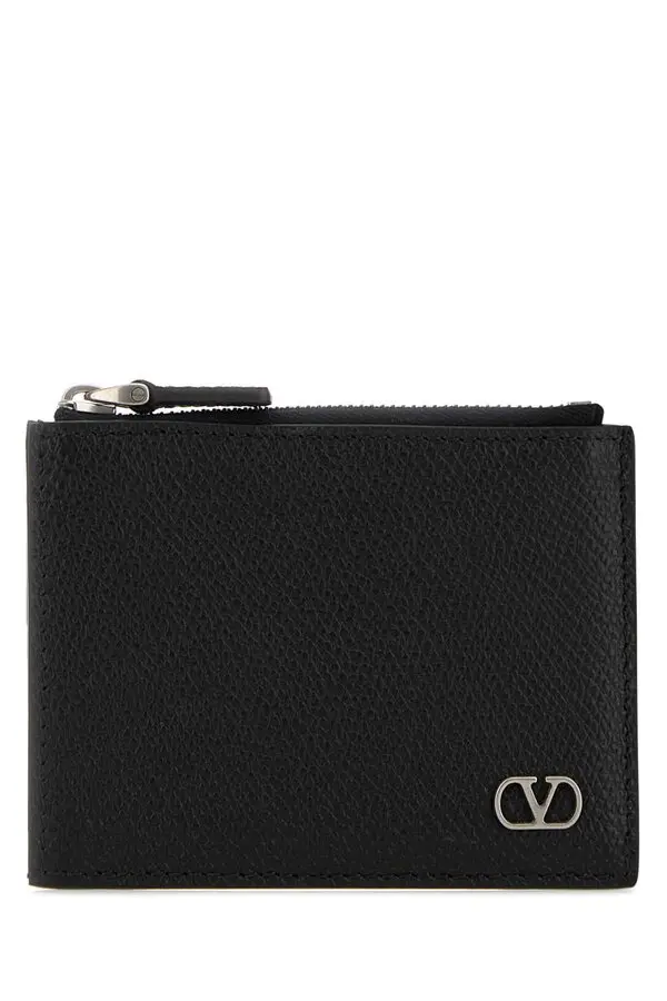 Valentino Garavani Leather Vlogo Mini Coin Purse 11 Cm X 8 Cm - Black