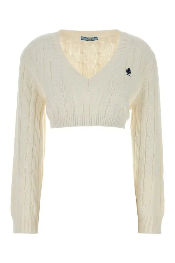 Prada 100% Cotton Knit Sweater - White