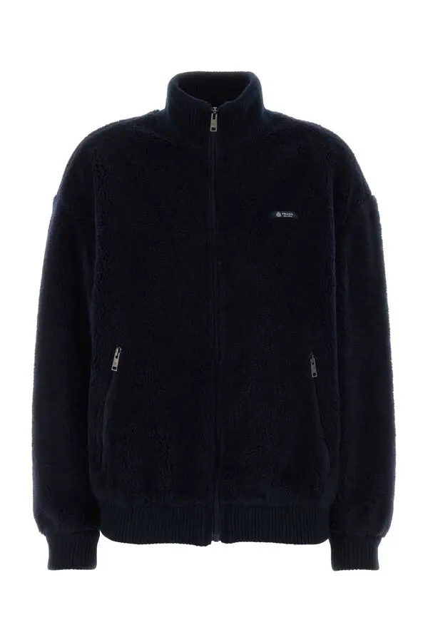 Prada Pile Bomber Jacket With Stand Collar