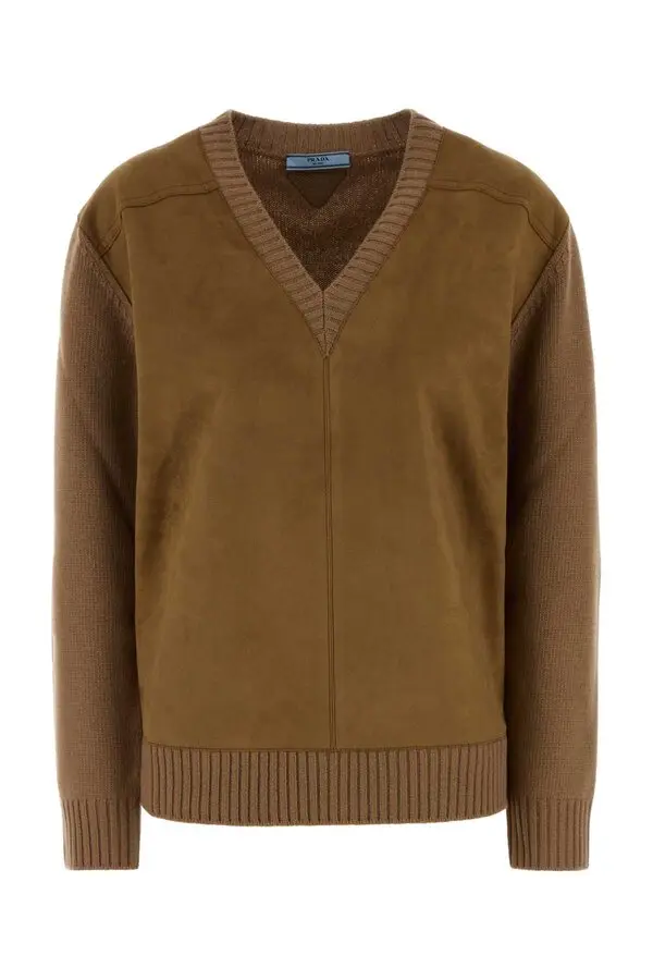 Prada Wool-cashmere Blend V-neck Sweater With Lamb Detail