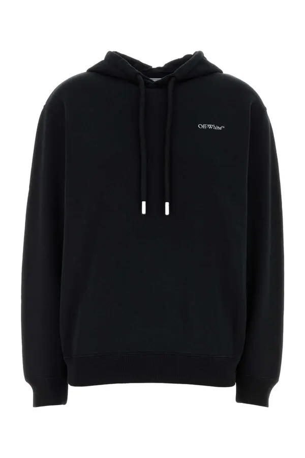 Off-White Cotton Sweatshirt With Drawstring Hood - Black