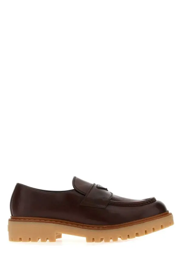 Prada Leather Loafers With Rubber Sole - Brown