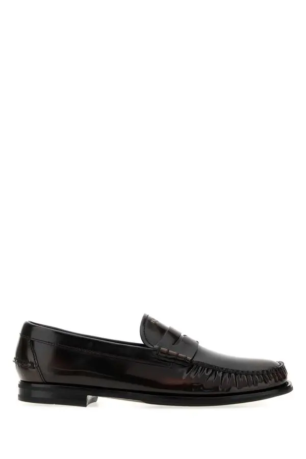 Prada Leather Loafers With Rubber Sole - Brown