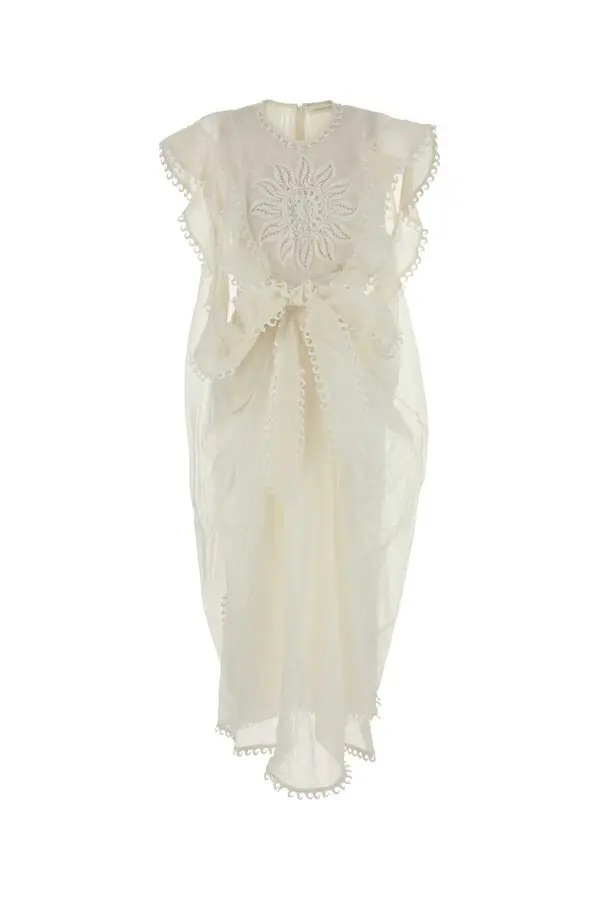 Zimmermann Linen Blend Balance Mini Dress With Sun Applique - White