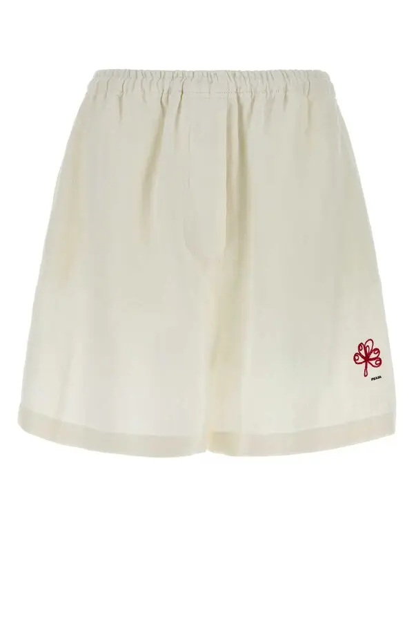 Prada Linen Mini Shorts With Embroidered Detail