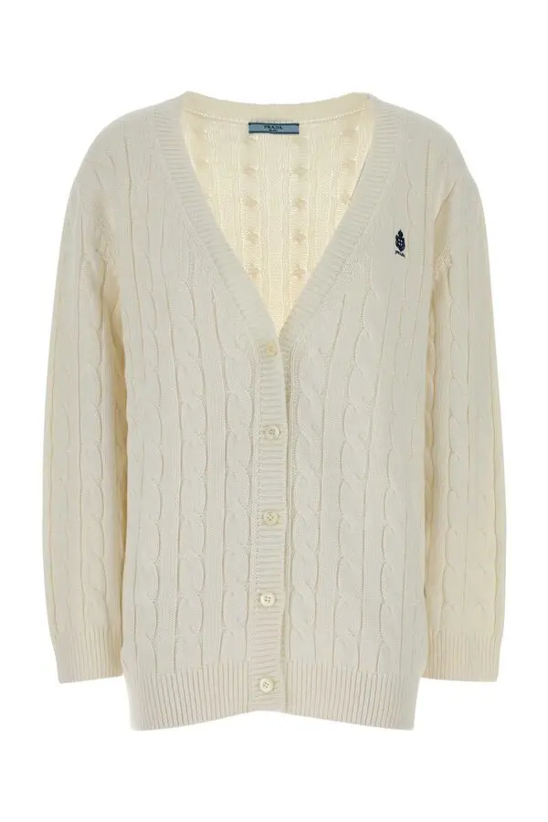 Prada Cable Knit V-neck Cardigan