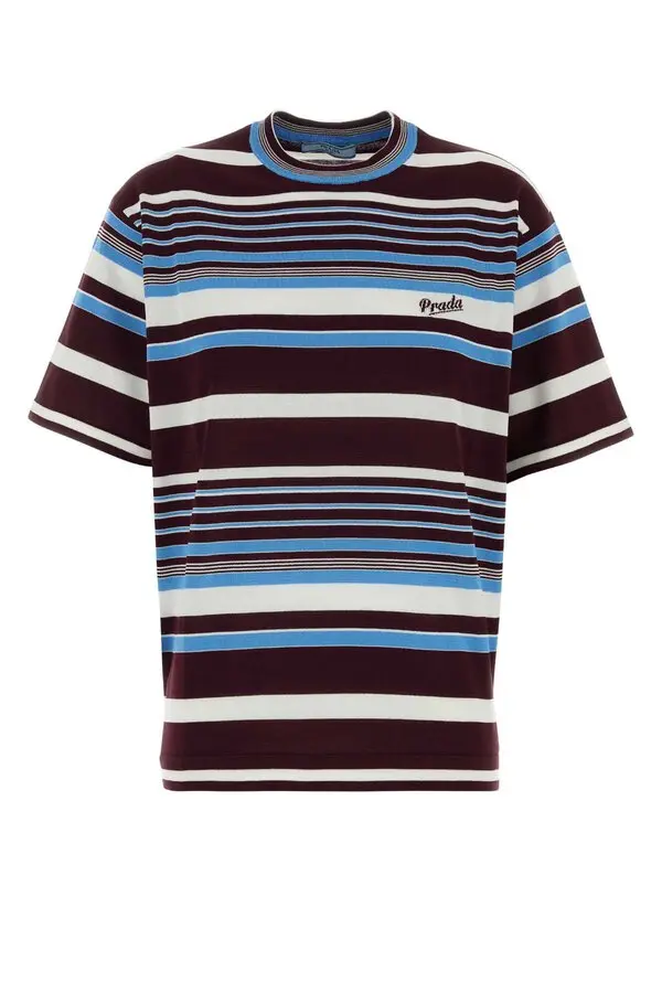 Prada Embroidered Cotton T-shirt With Striped Detailing - Stripped