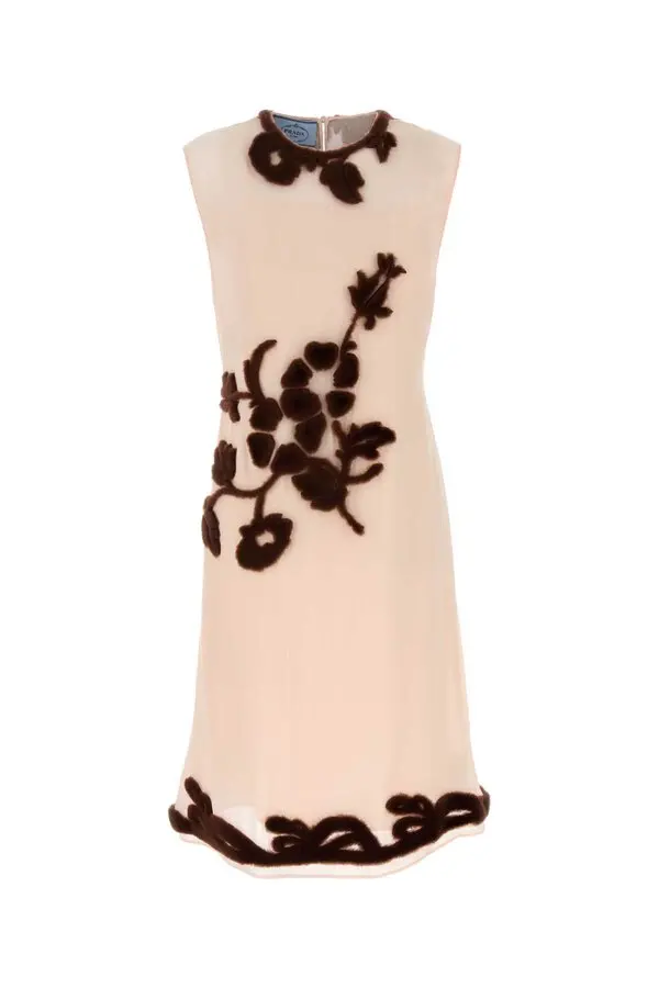 Prada Silk Georgette Dress With Floral Appliqu