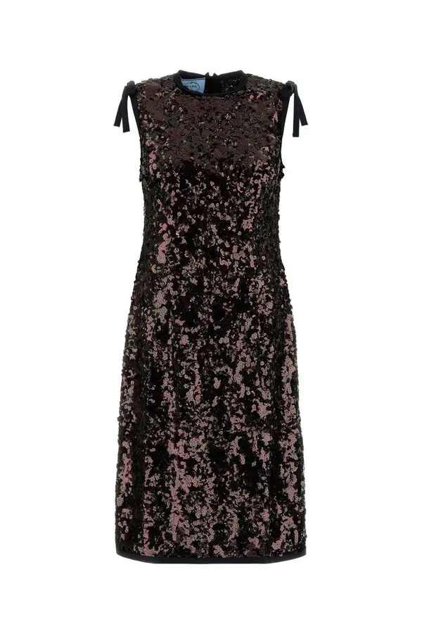Prada Inspired Sequin Mini Dress With Silk Lining - Brown