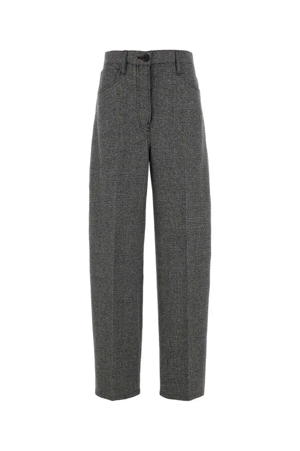 Prada Embroidered Glencheck Wool-cotton Tailored Pants