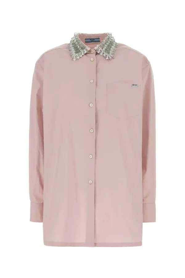 Prada Embellished Collar Poplin Shirt - Pink