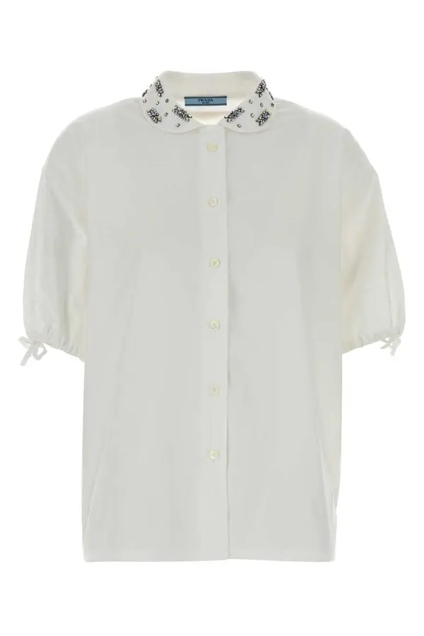 Prada Embellished Collar Poplin Shirt - White