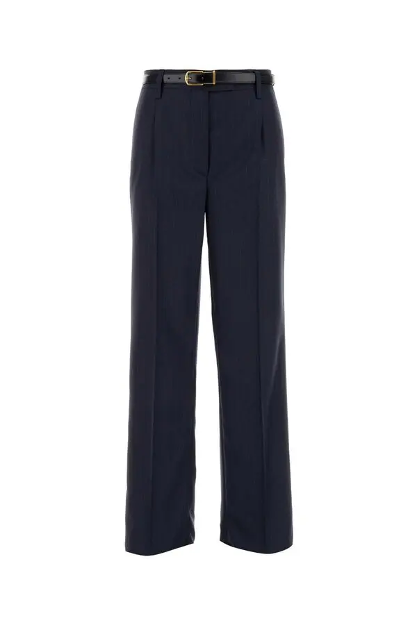 Prada Embroidered Wool Striped Pants For