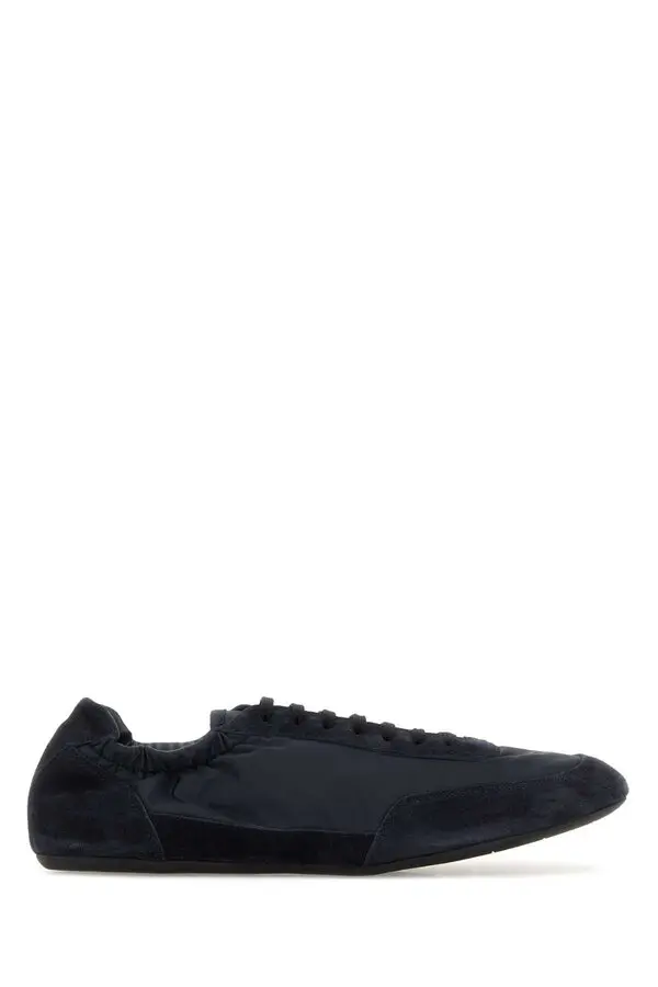 Prada Recycled Polyamide And Calf Leather Lace-up Sneakers - Blue