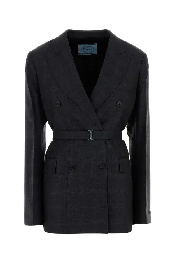 Prada Embroidered Wool Blazer For - Checked