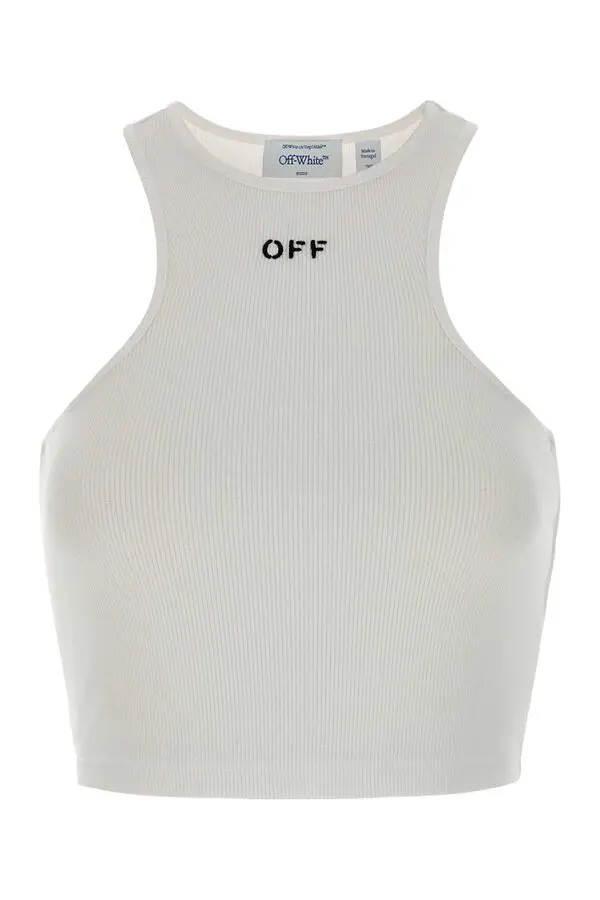 Off-White Stretch Cotton Cropped Top - White