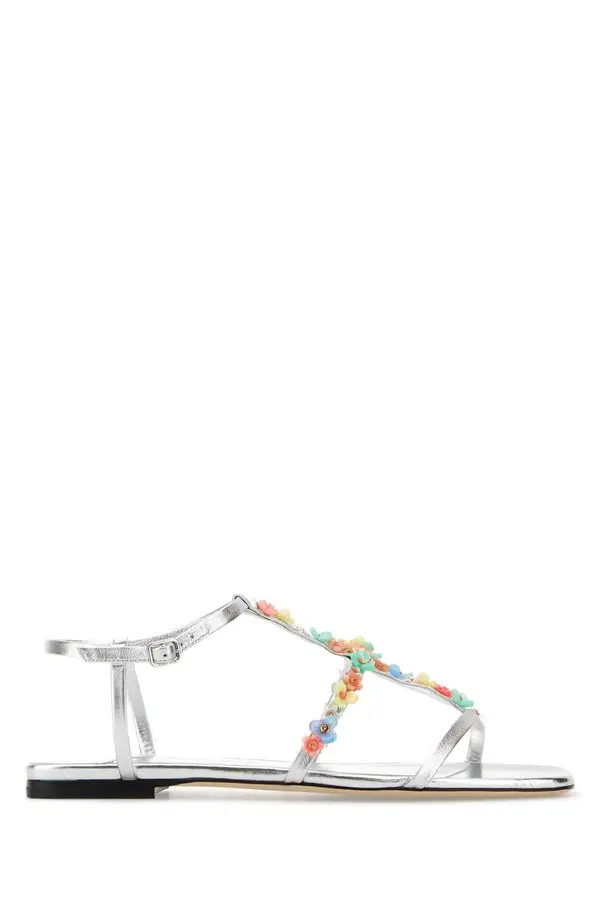 JIMMY CHOO Daisy Nappa Leather Flat Sandals - Silver