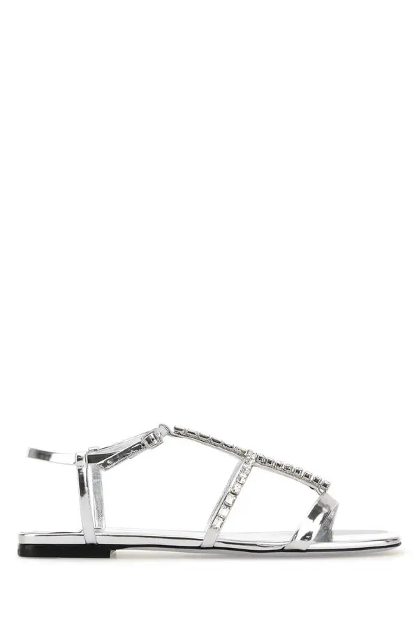 JIMMY CHOO Crystal-embellished Leather Flat Sandals - Orange
