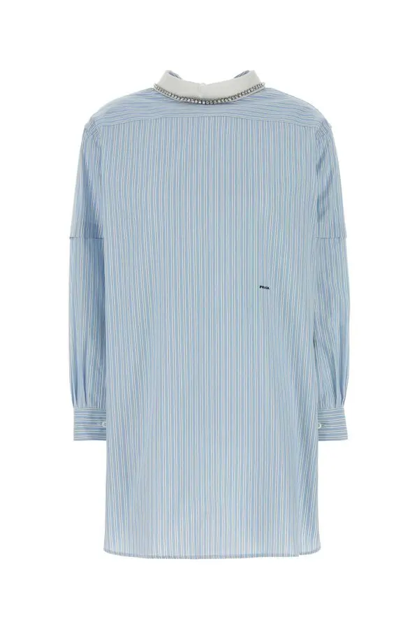 Prada Striped Poplin Embroidered Blouse