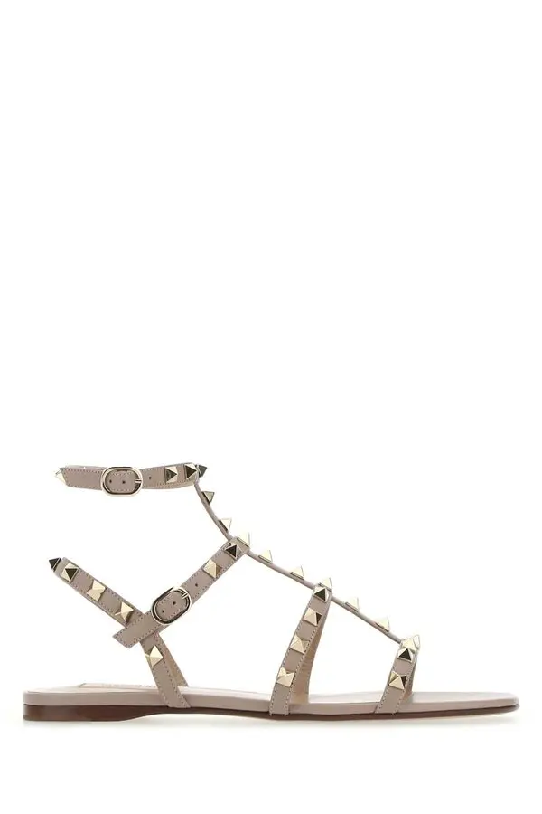 Valentino Garavani Antiqued Leather Rockstud Sandals - Pink
