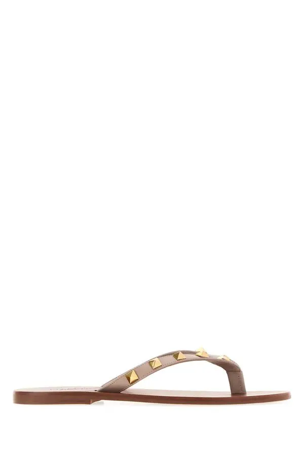 Valentino Garavani Antiqued Leather Rockstud Thong Slippers