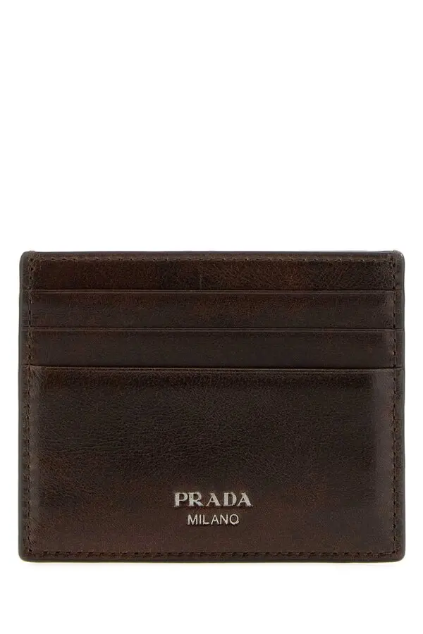 Prada Mini Chocolate Leather Card Holder 10 Cm X 8 Cm