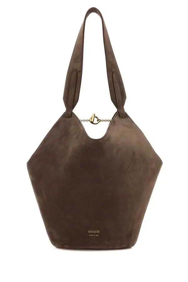 Khaite Mud Suede Mini Lotus Shoulder Handbag - Brown