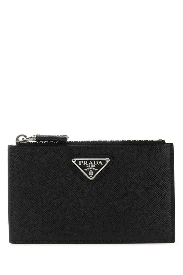 Prada Mini Leather Card Holder With Silver-tone Hardware 13 Cm X 8 Cm X 2 Cm