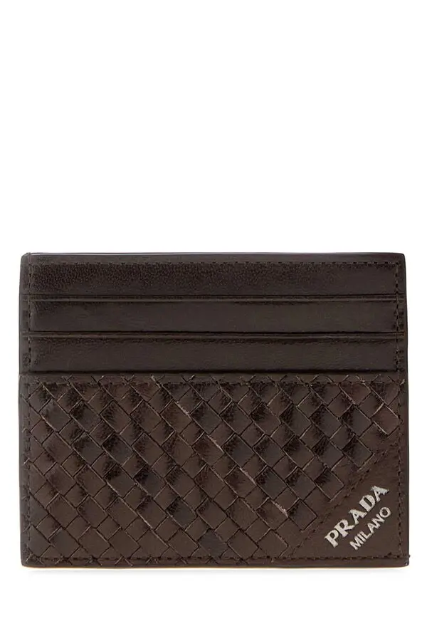 Prada Compact Leather Card Holder, 10 Cm X 8 Cm