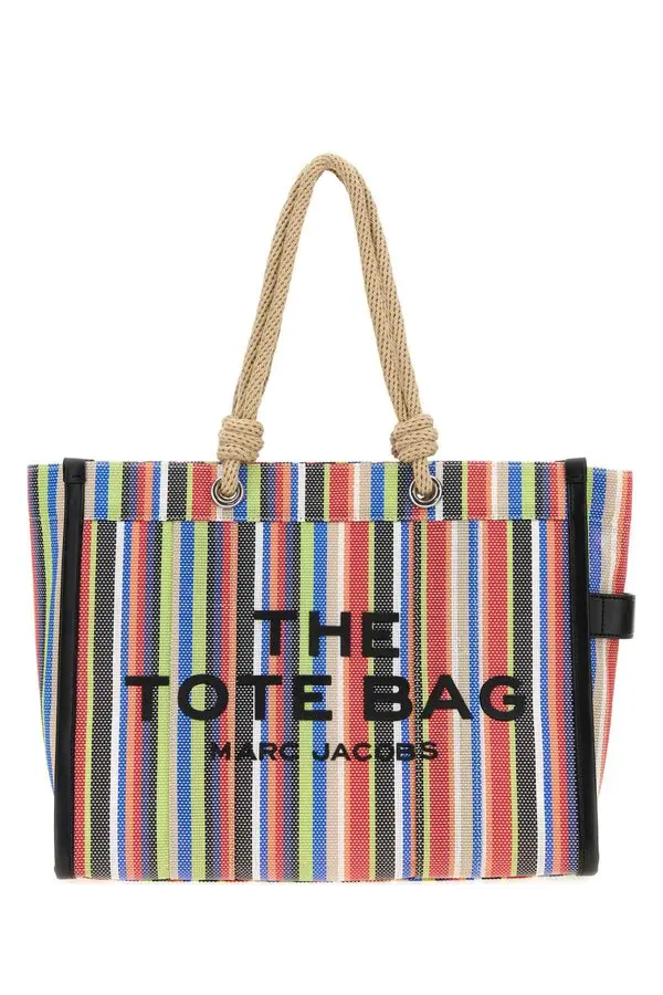 Marc Jacobs Large Embroidered Canvas Striped Tote Handbag With Silver-tone Hardware