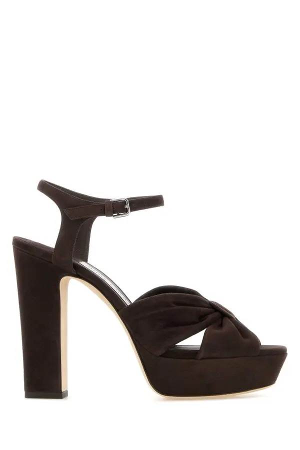 JIMMY CHOO Heloise 120 Suede Platform Sandals - Brown