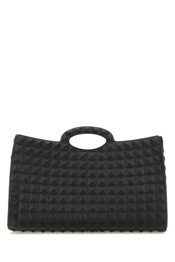 Valentino Garavani Nappa Leather Shopping Handbag With Rubber Trim - Black