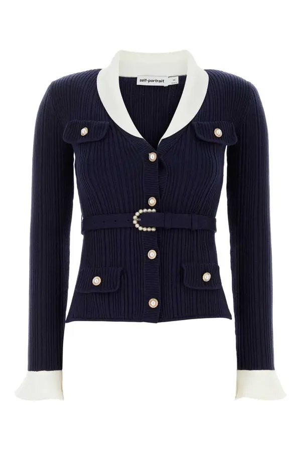 SELF-PORTRAIT Textured Knit Cardigan With Detachable Belt
