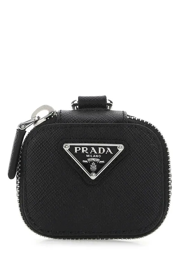 Prada Leather Airpods Case With Silver-tone Hardware