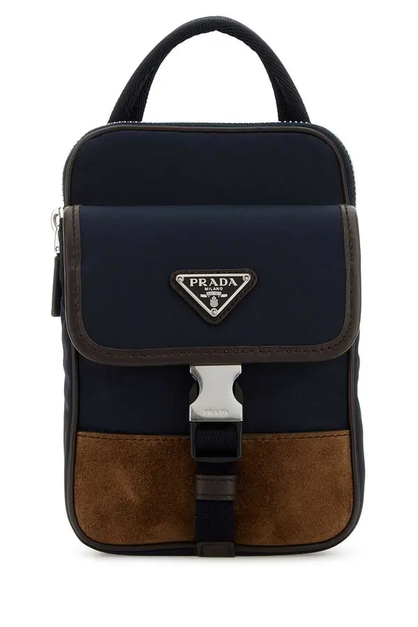 Prada Two-tone Mini Phone Case In Nylon And Suede With Crossbody Strap